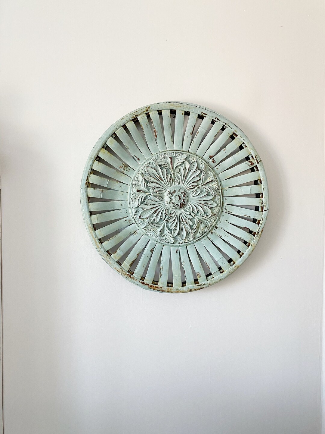 Huge Wooden Mandala Art, Circular Wall Hanging, Chalk Painted Carved ...