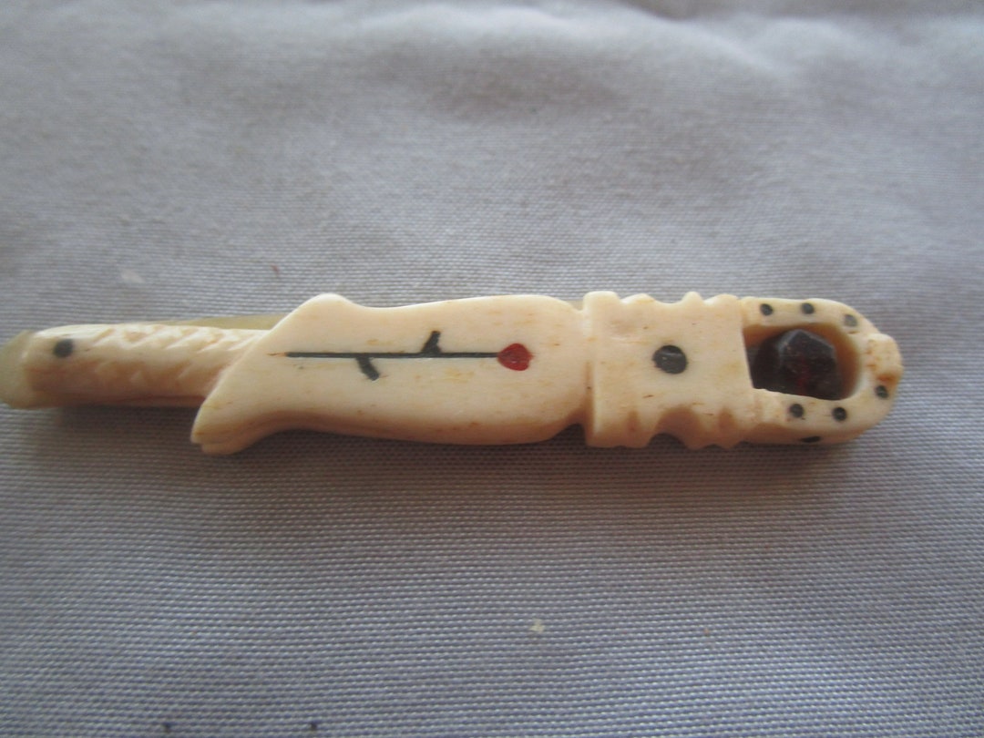 19th Century Antique Carved Bone Jeweled Folding Toothpick With ...
