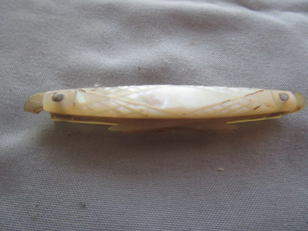 19th Century Antique Folding Toothpick Carved Mother of Pearl & Horn 4 ...