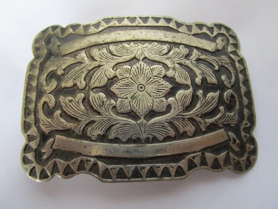 Antique Engraved Native American Western Nickel Silve… - Gem