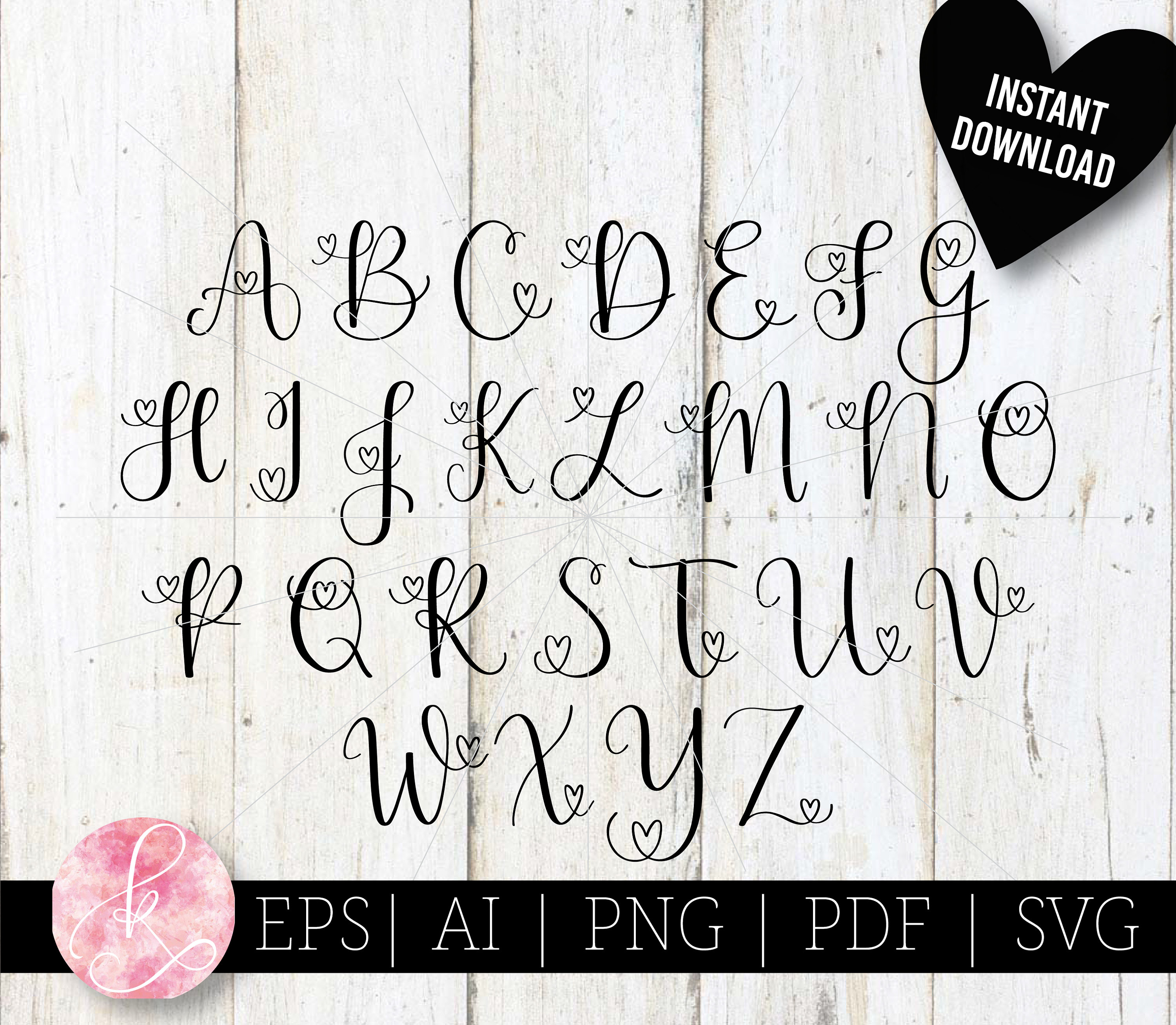 Heart Alphabet Monogram Letters, Handlettered PNG or SVG Bundle ...