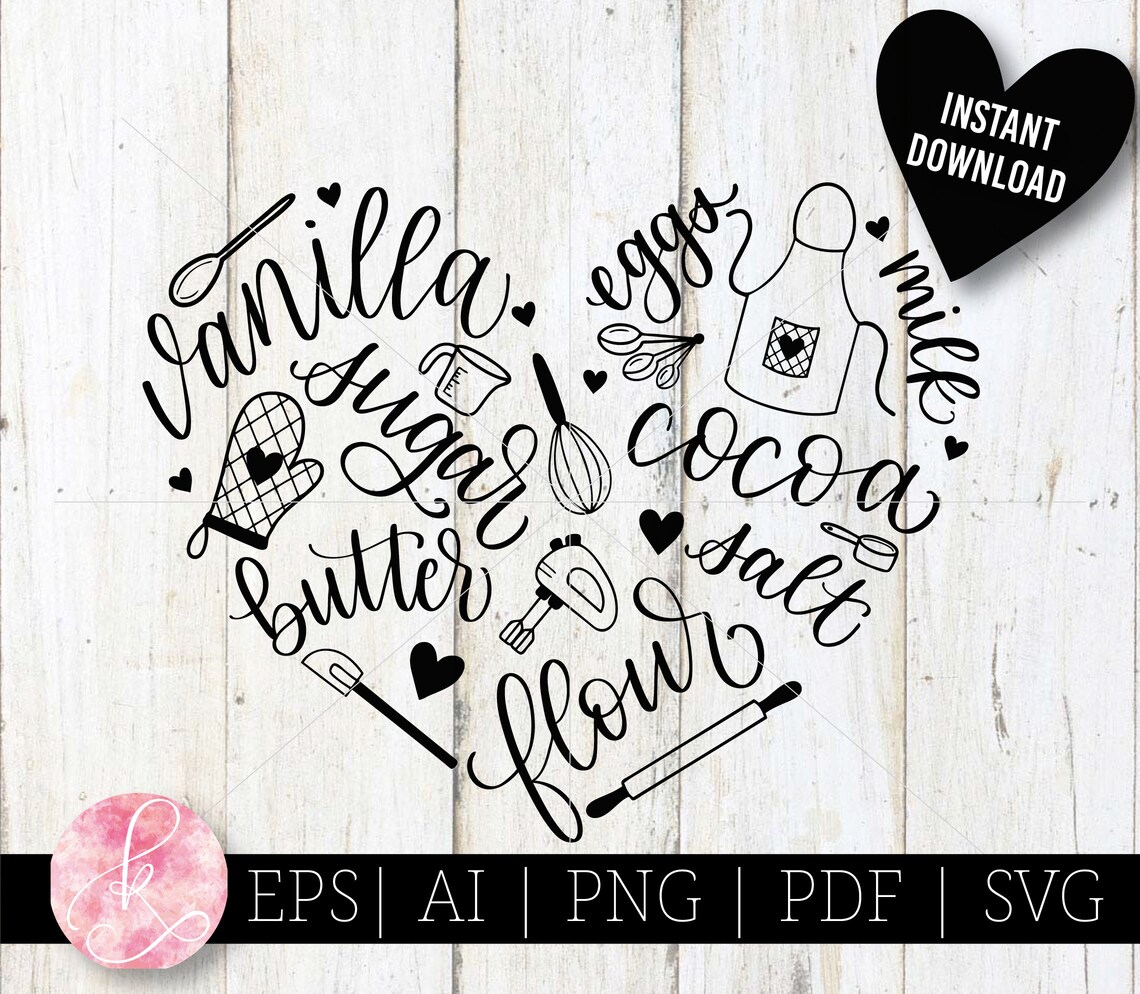 Baking Words Heart SVG Handlettered SVG Baking T-shirt Svg - Etsy