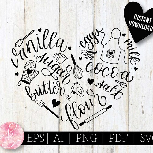 Baking Words Heart SVG Handlettered SVG Baking T-shirt Svg - Etsy