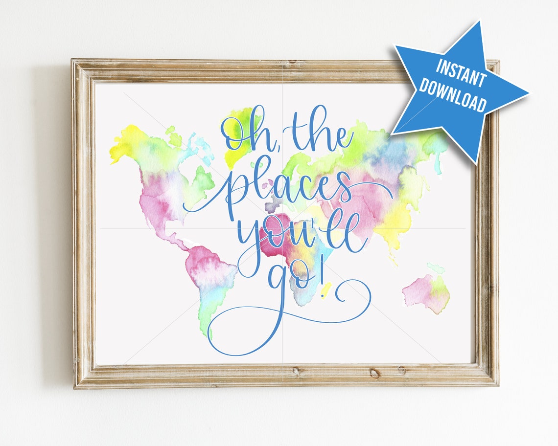 Watercolor Map with BLUE Hand Lettering Printable 8x10 Print | Etsy