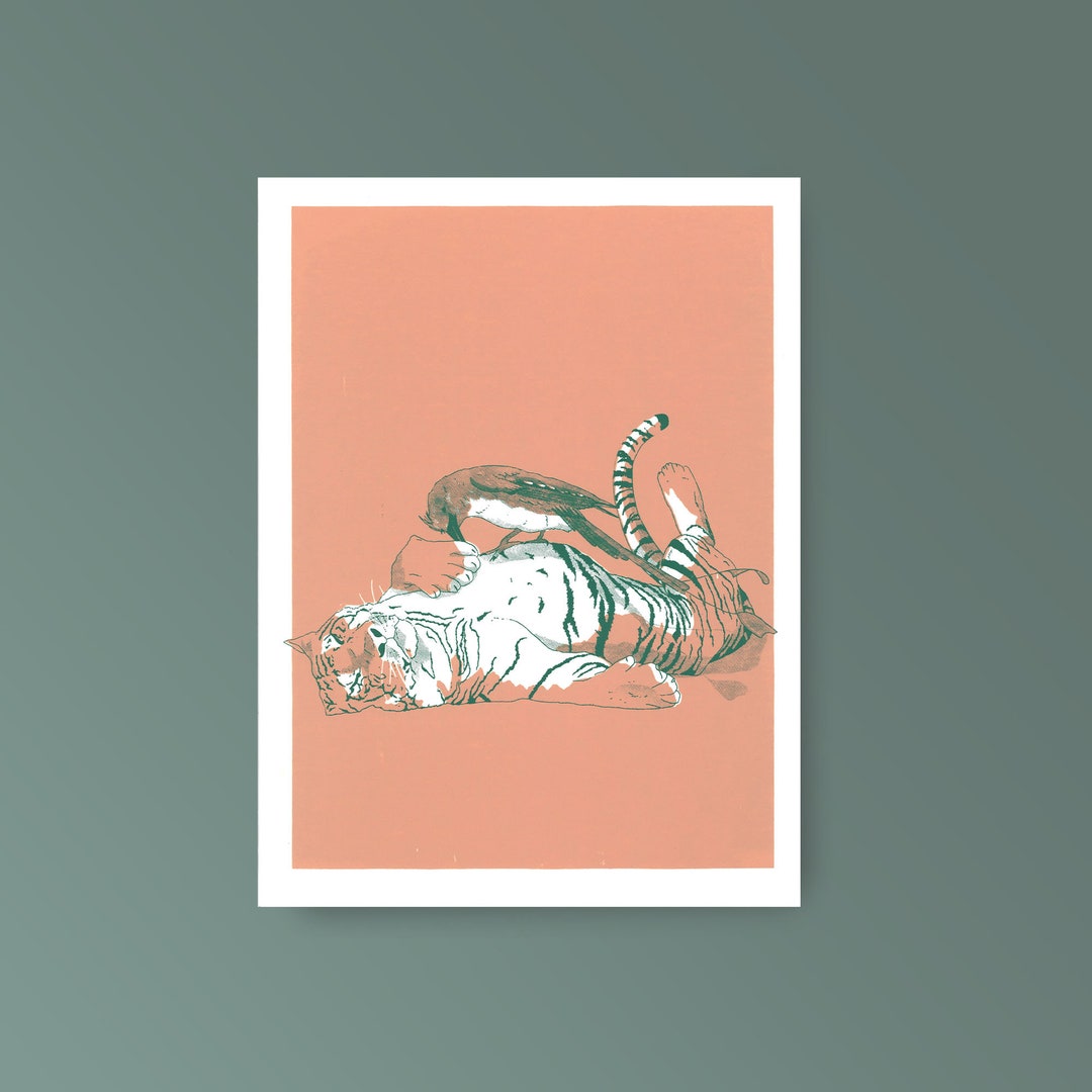 Animal Poster Screen Printing 2 Colors Tigers and Bird - Etsy