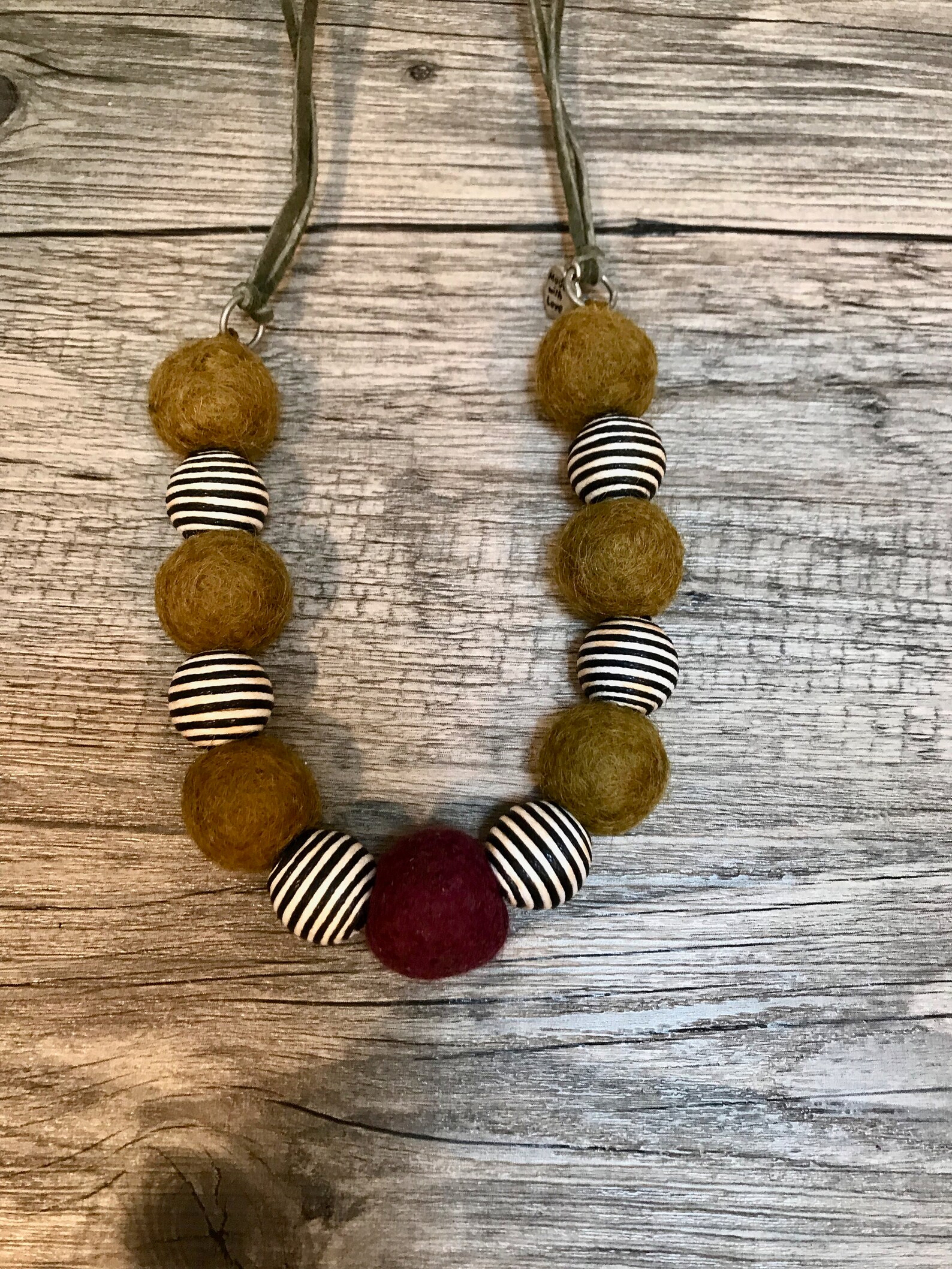Artisan Hand Felted Merino Wool Bead Necklace With Suede Cord and ...