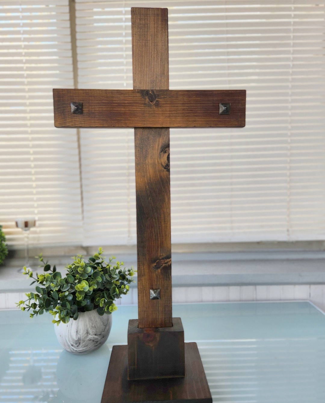 Large Wooden Cross W/ Stand, Easter Cross W/ Nails, Church Home Chapel ...