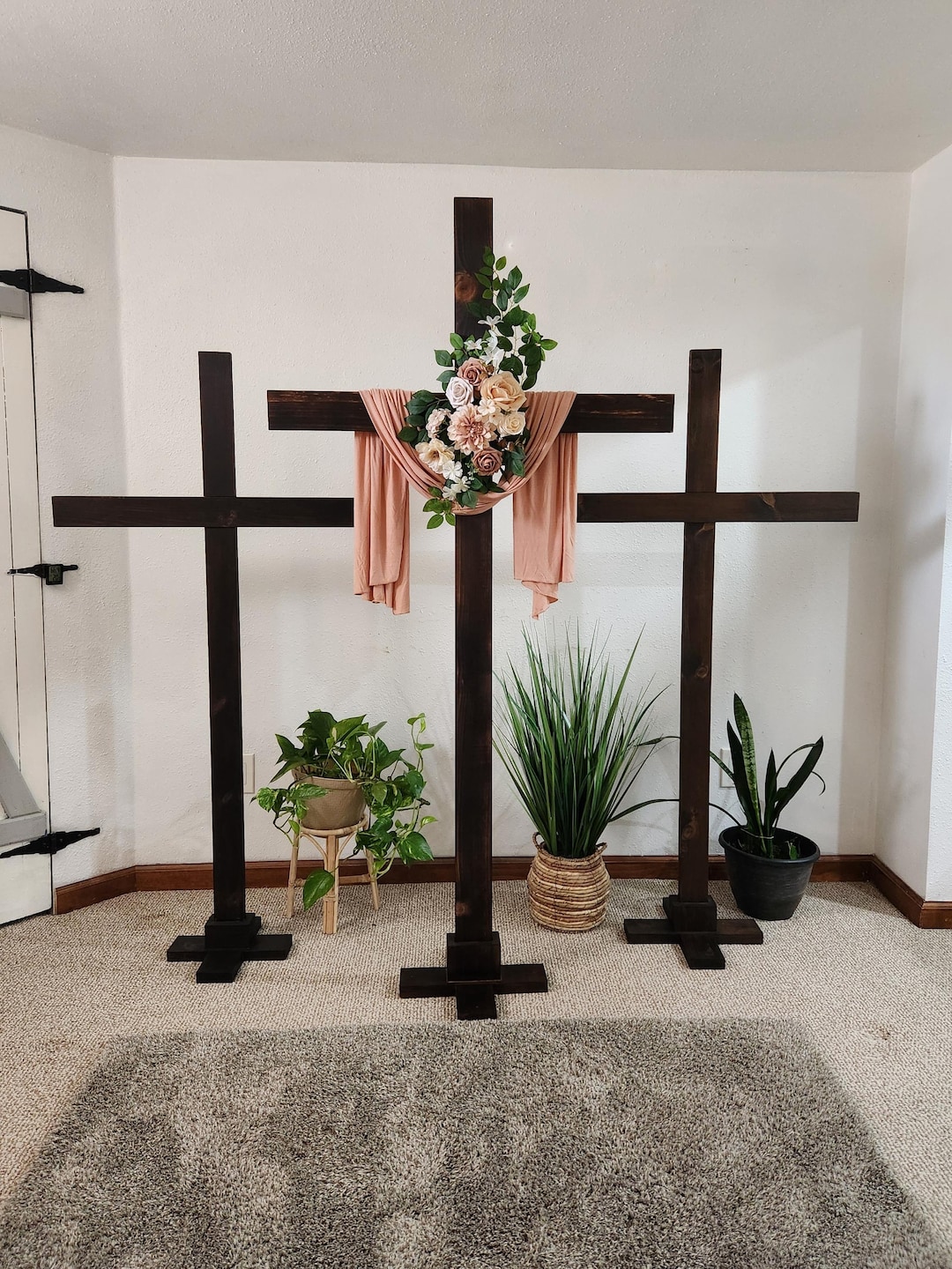 Large Wood Cross With Stand: Rustic Wedding, Baptism Decor, Memorial ...