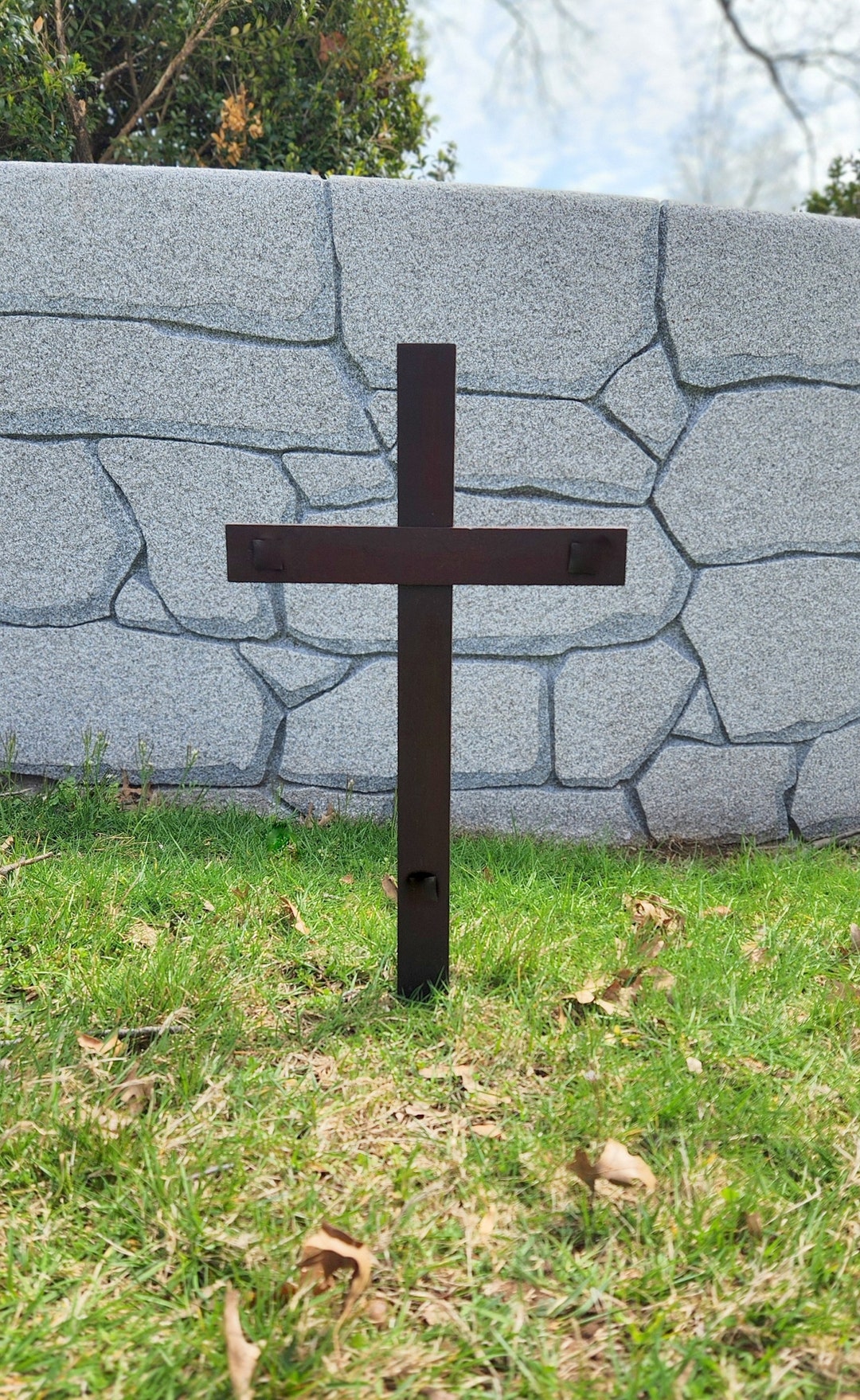 Memorial Cross With Metal Stake - Cemetery or Yard Decor - Etsy
