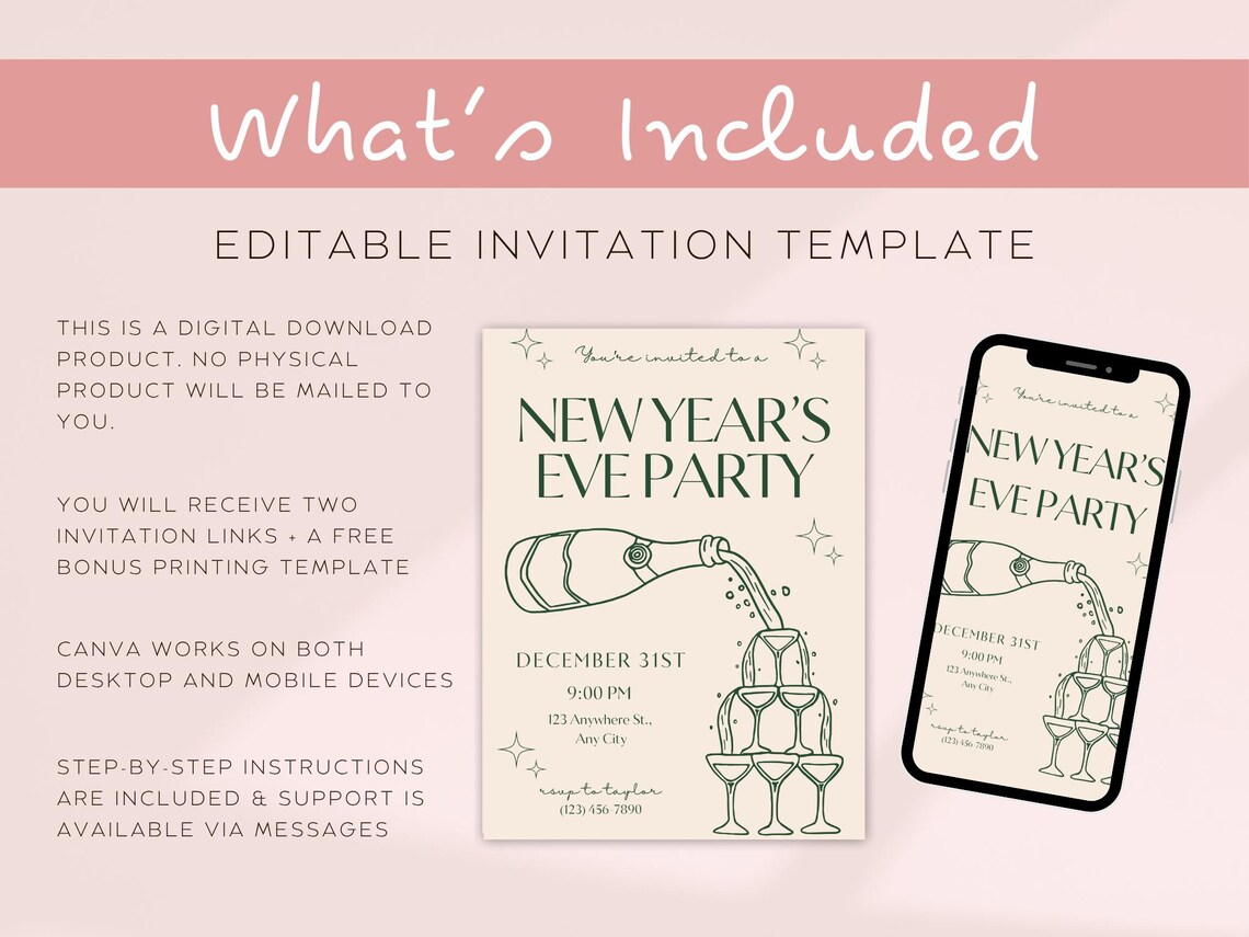 NYE Invite | Editable Party Template | Instant Download - Etsy