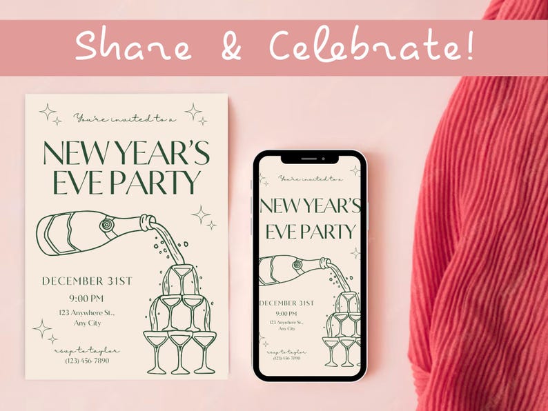 NYE Invite | Editable Party Template | Instant Download - Etsy