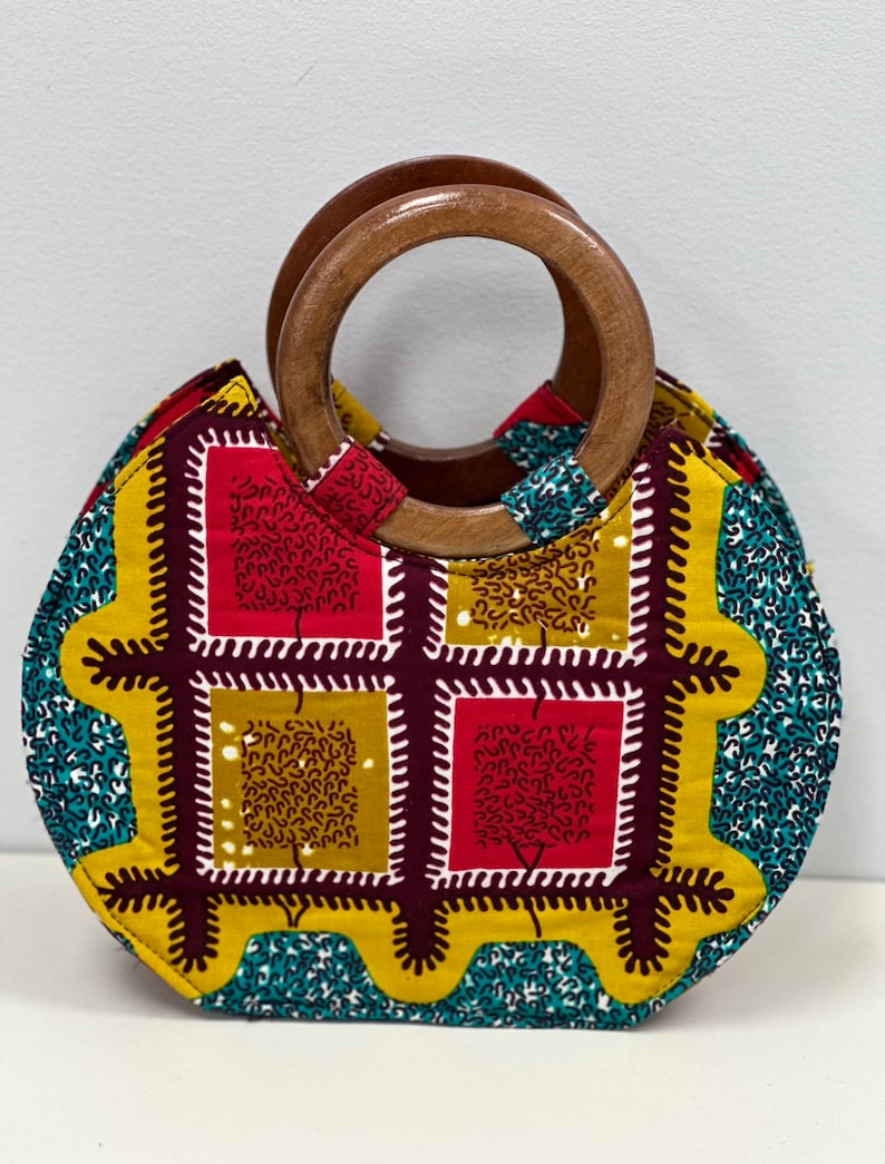 African Print Wooden Handle Handbag - Etsy