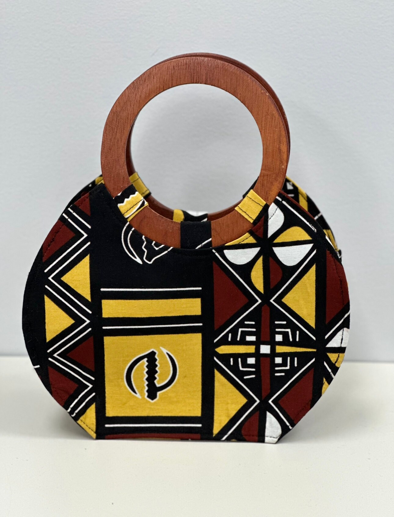 African Print Wooden Handle Handbag - Etsy