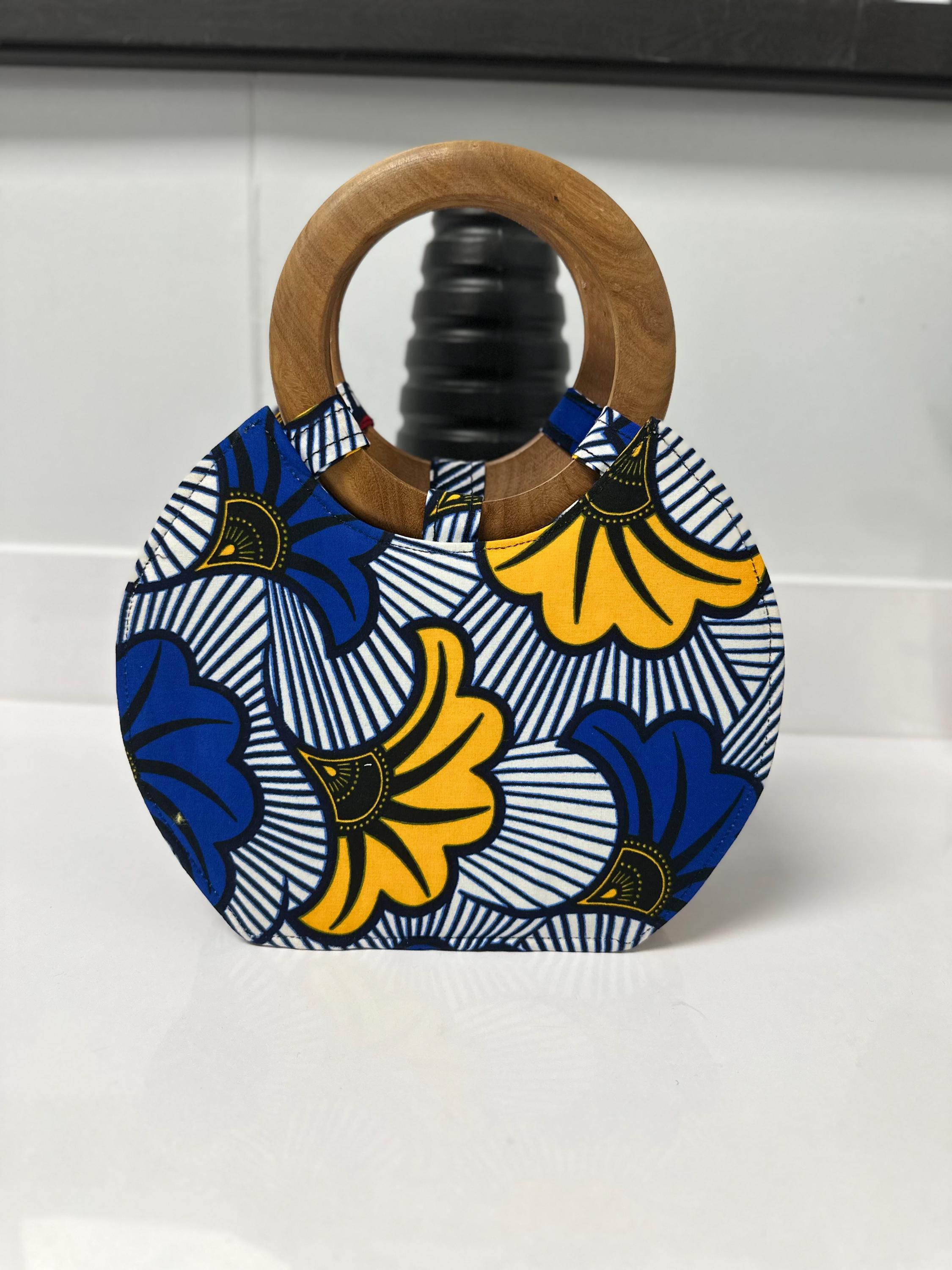 African Print Wooden Handle Handbag - Etsy