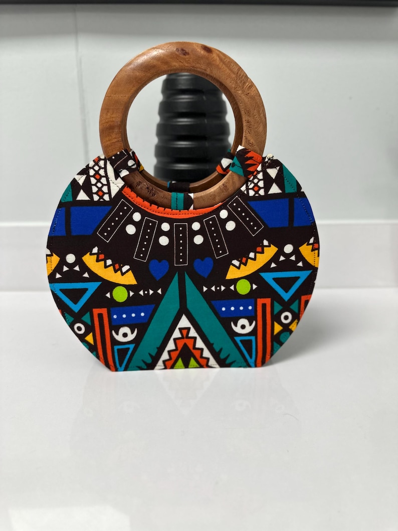 African Print Wooden Handle Handbag - Etsy