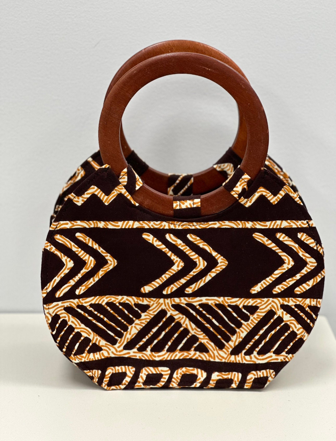 African Print Wooden Handle Handbag - Etsy