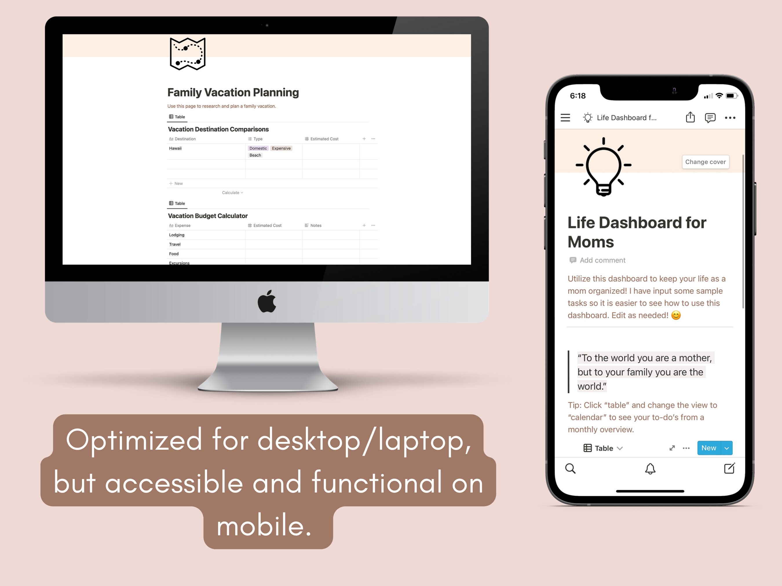 Minimalist Notion Life Dashboard for Moms, Planner for Moms, Digital ...