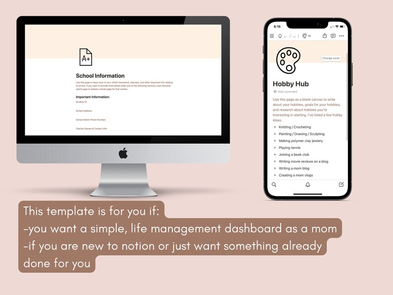 Minimalist Notion Life Dashboard for Moms, Planner for Moms, Digital ...
