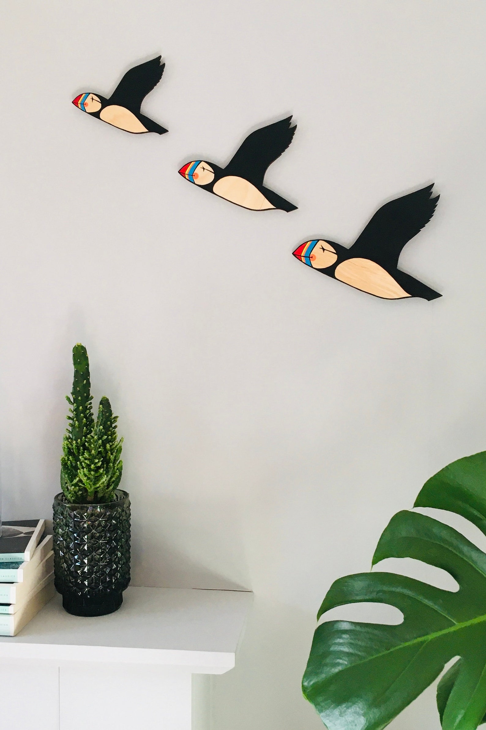 Hand Painted Wooden Flying Puffins - Wall Decor - Etsy