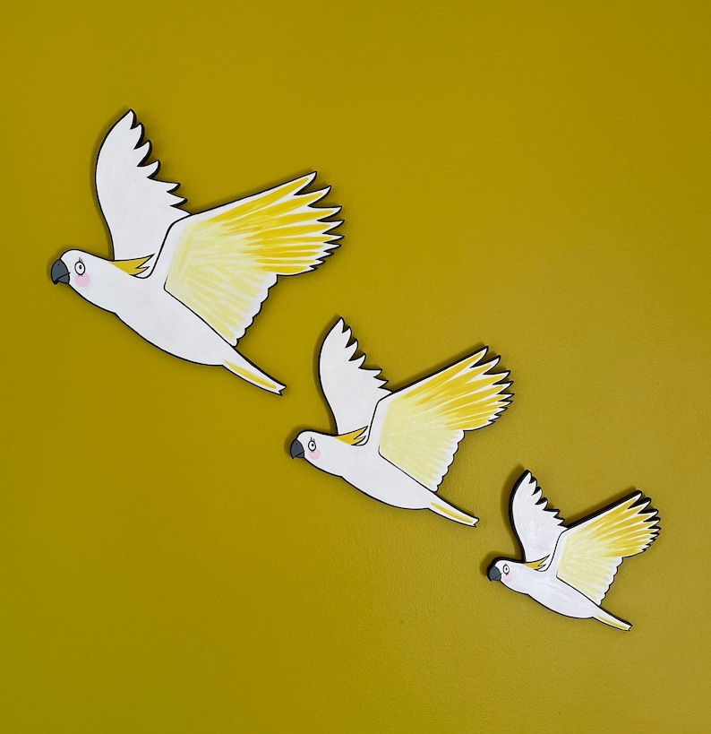 Hand Painted Wooden Flying Cockatoos - Wall Decor - Etsy Australia
