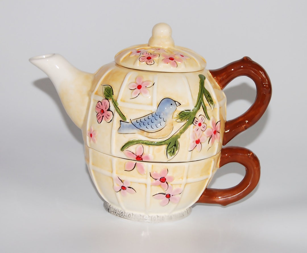 Ganz Yellow Floral Teapot and Teacup - Etsy