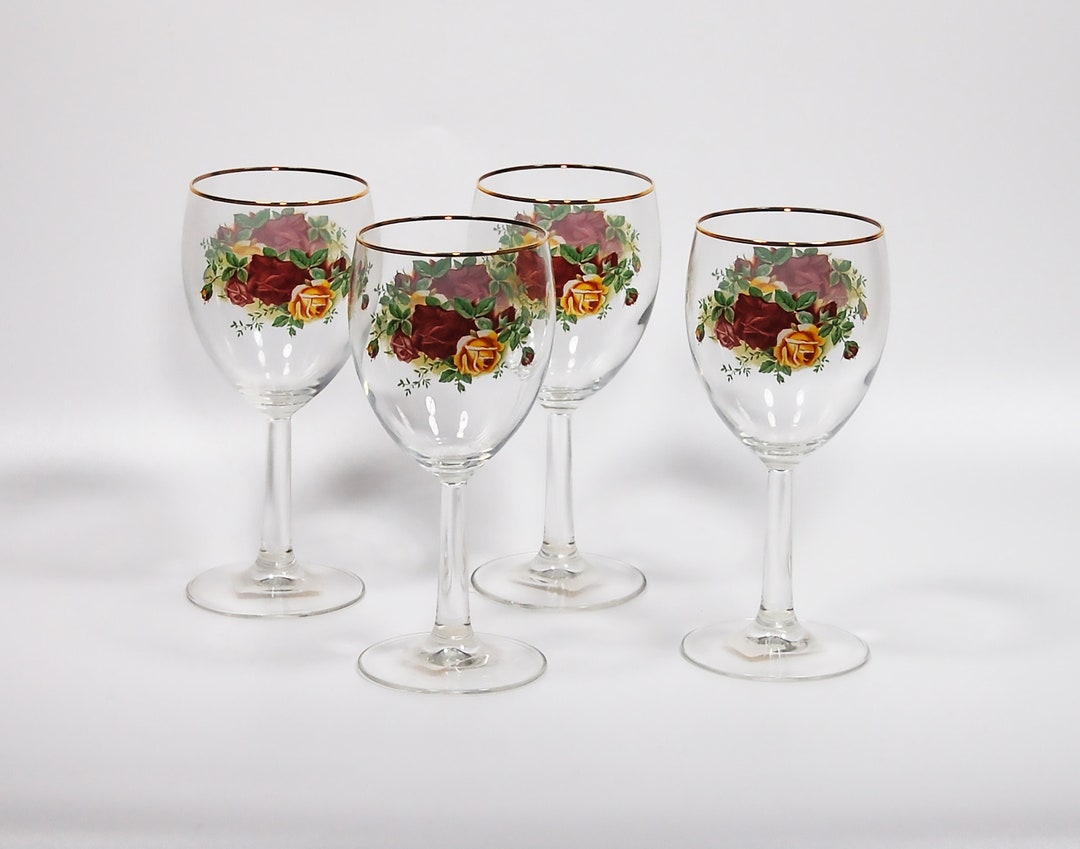 Royal Doulton Gold Rimmed Country Rose Wine Glasses Set of 4 - Etsy