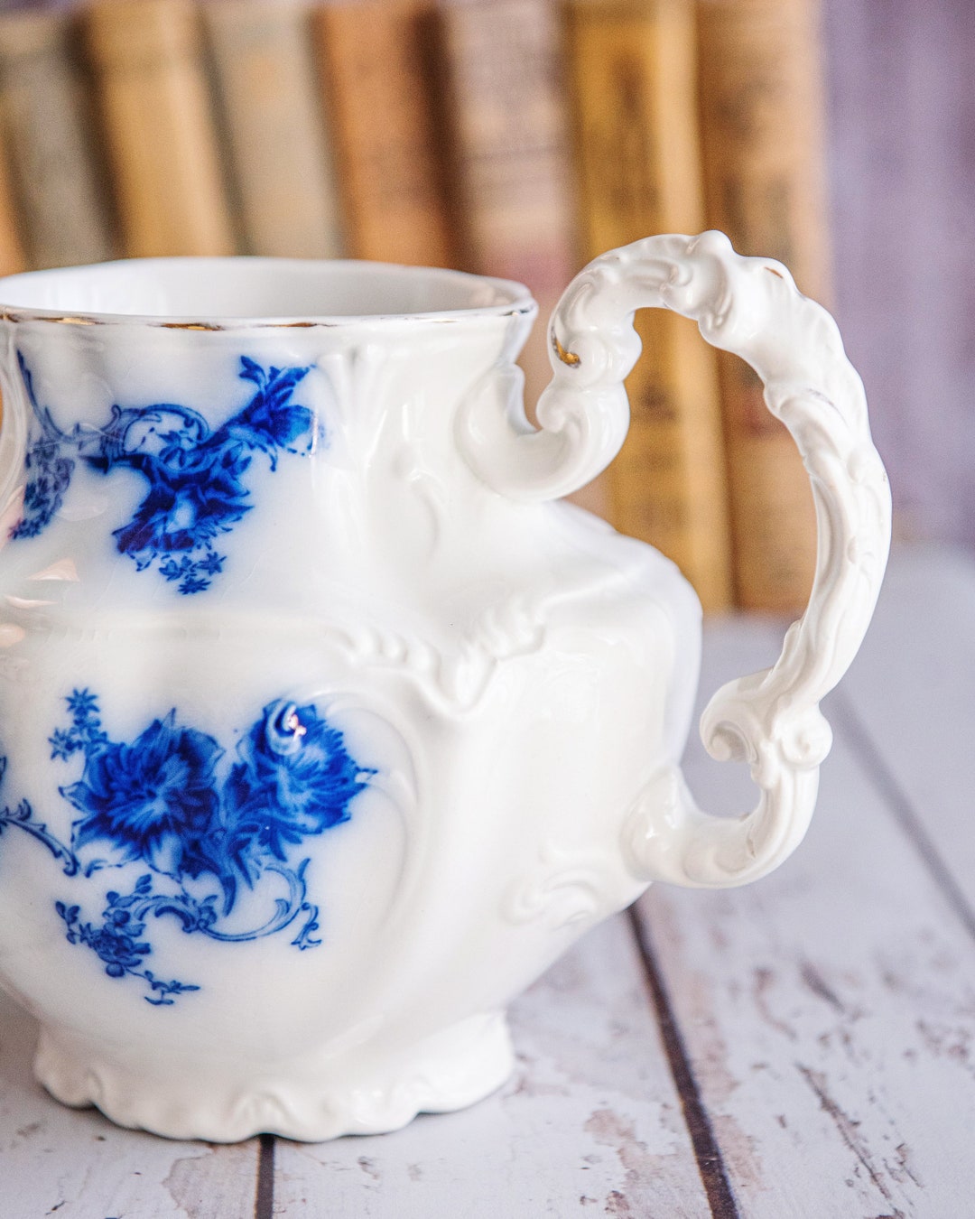 Flow Blue Teapot, Large Antique Ironstone Teapot in "neapolitan" by ...