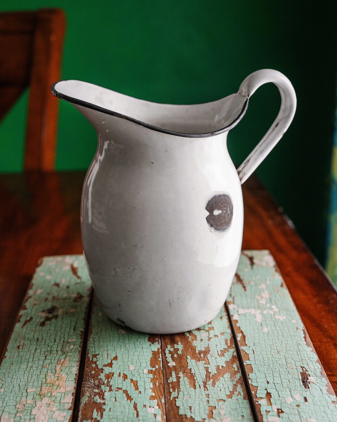 Vintage Medium Enamelware Pitcher; Antique Granite Ware With Wonderful ...