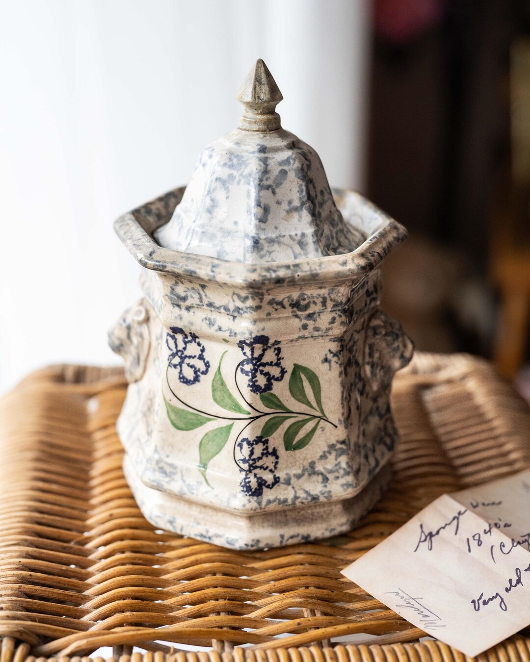 Rare Early English Spatterware Covered Sugar Bowl / Pot With Old ...