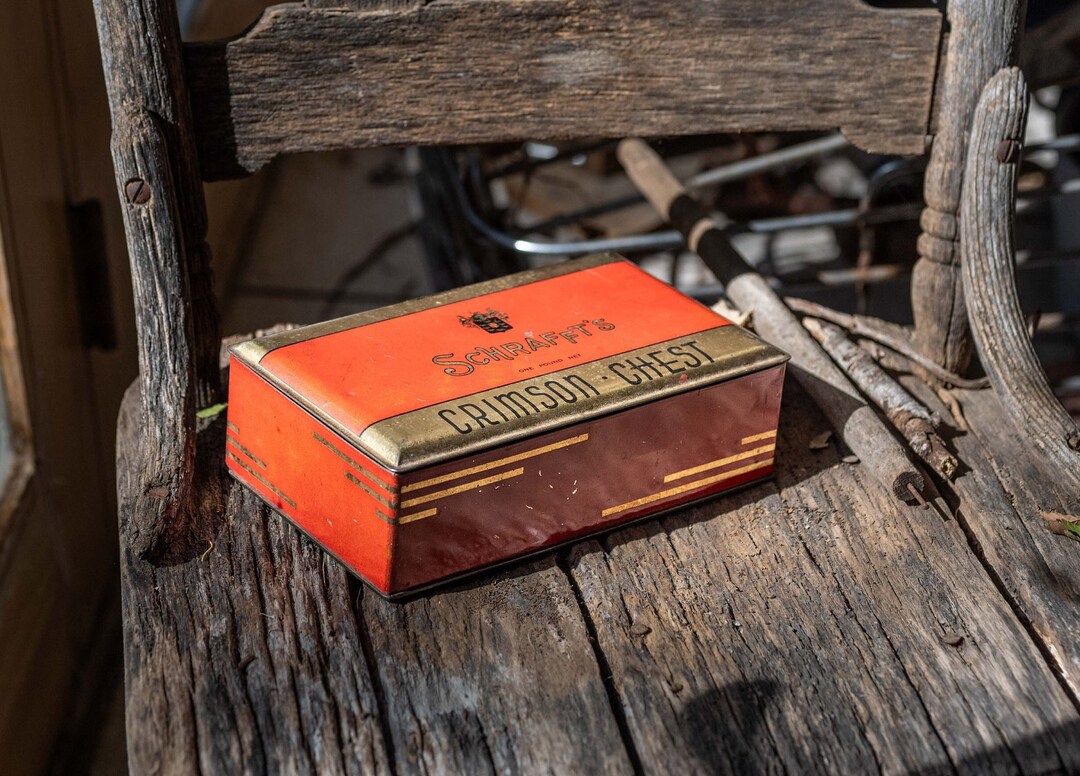 Vintage 1930s Schrafft's Crimson Chest Metal Hinged Candy Tin; Red and ...