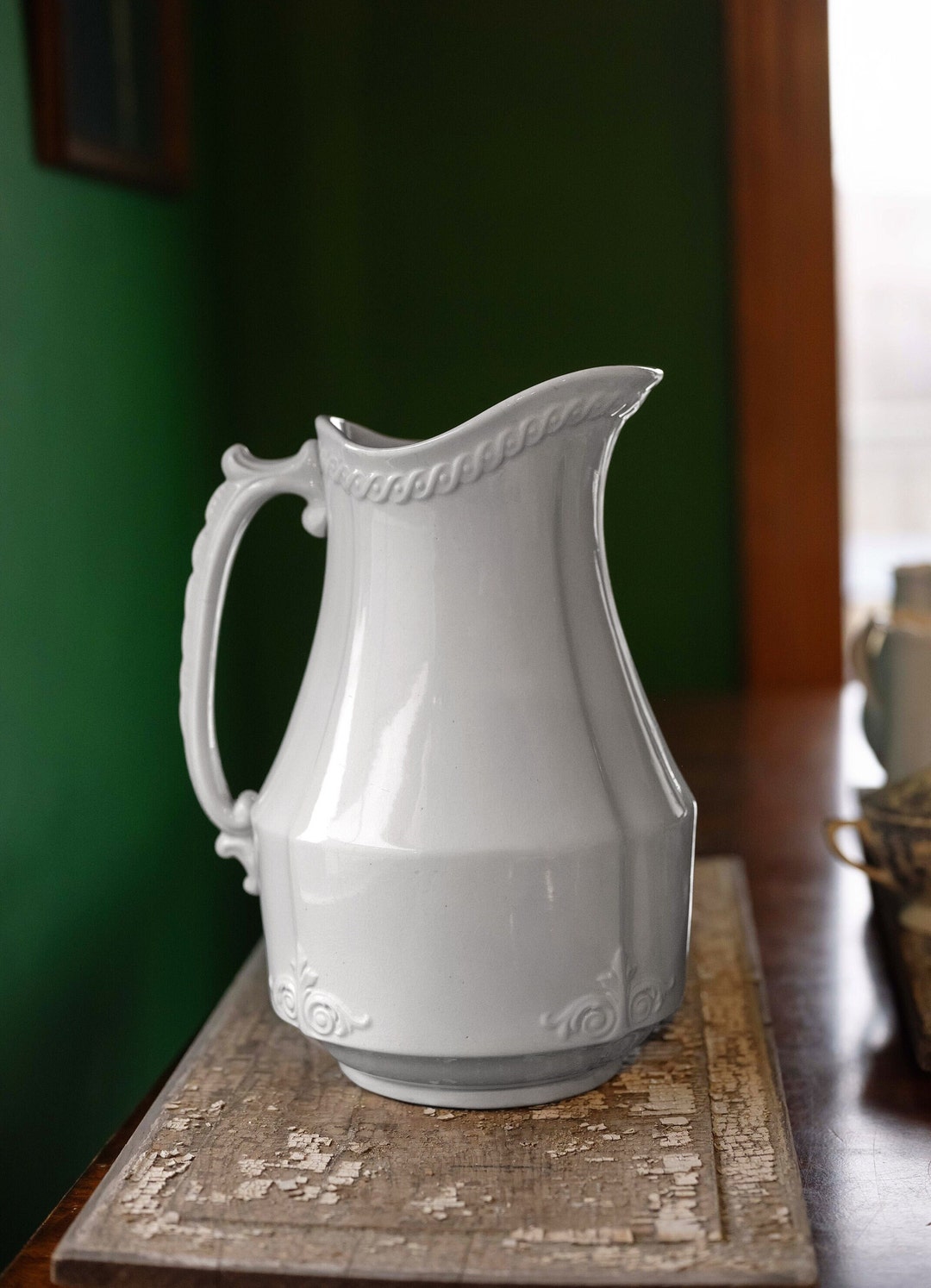 Rare, Gorgeous English Ironstone Ewer, Golden Scroll Shape; Large ...