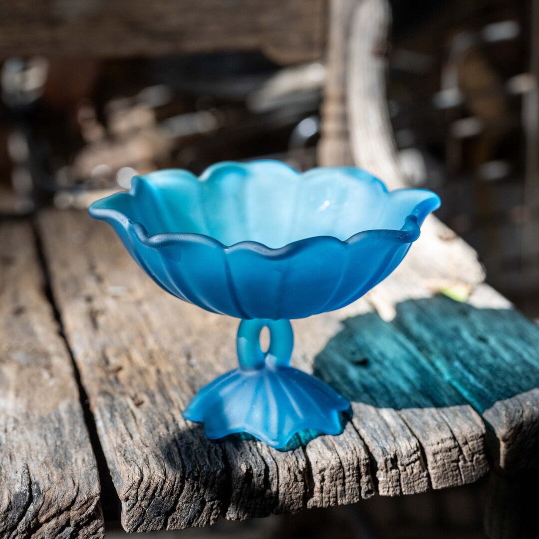 Gorgeous Blue Satin Glass Compote, Vintage Westmoreland Candy Dish in ...