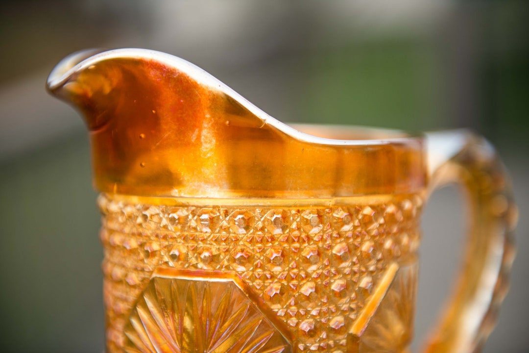 Carnival Glass Small Pitcher in Star Medallion, Antique Imperial Glass ...