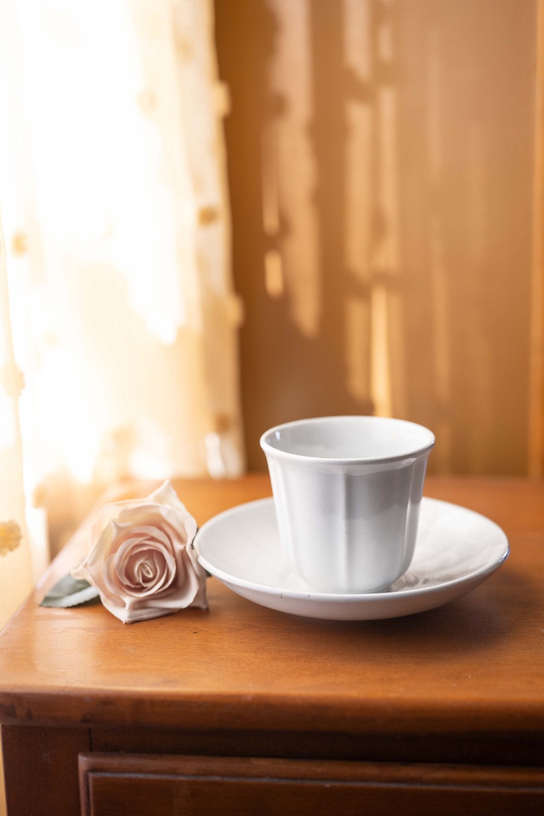 Antique White Ironstone Handleless Coffee or Tea Cup (round Acorn Shape ...