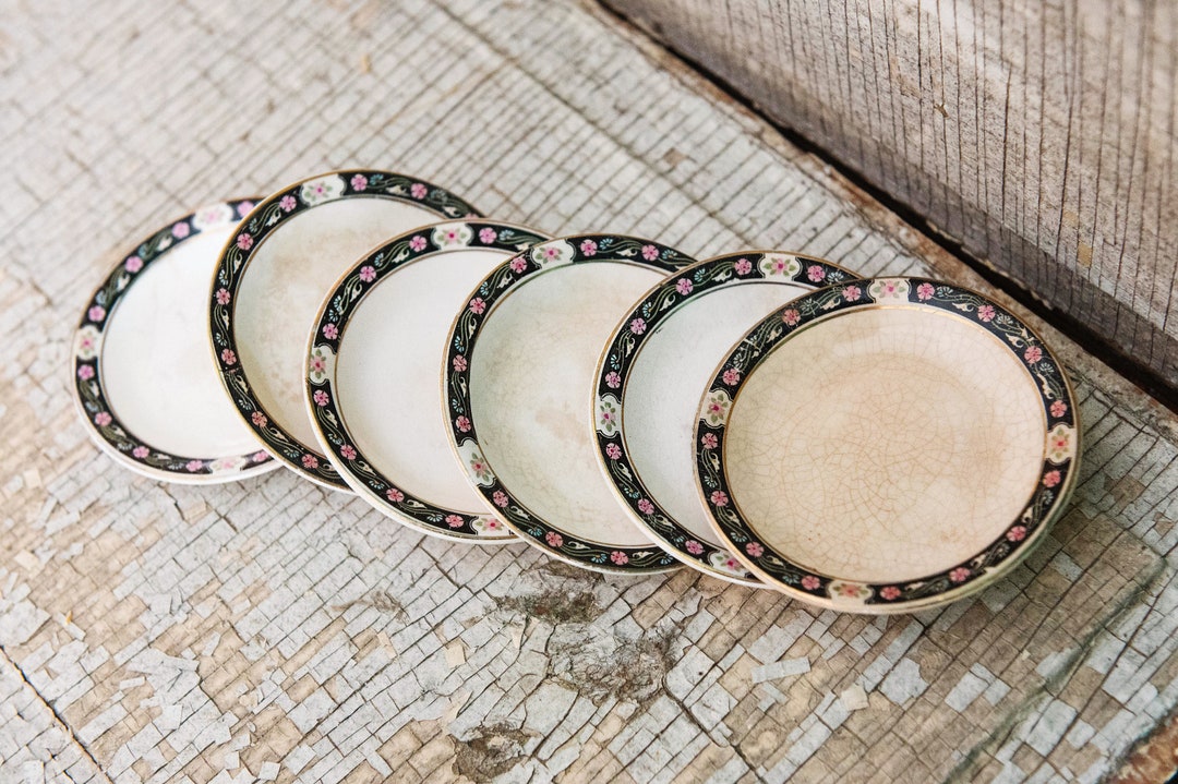 Butter Pat Stack, Set of 6 Antique Pats With a Black Border With Tiny ...