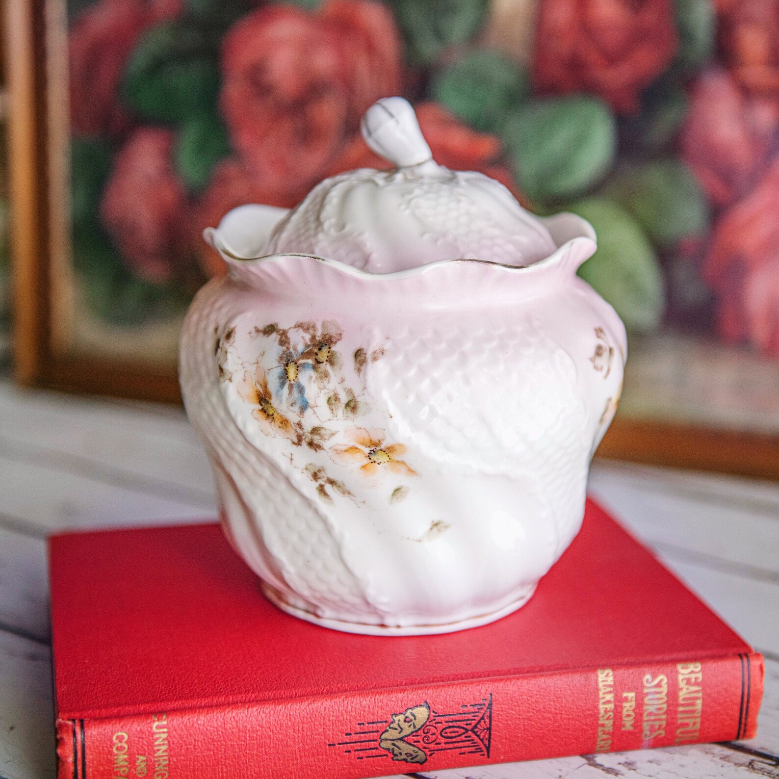 Vintage Cracker Jar Shabby Chic Antique Painted Porcelain | Etsy