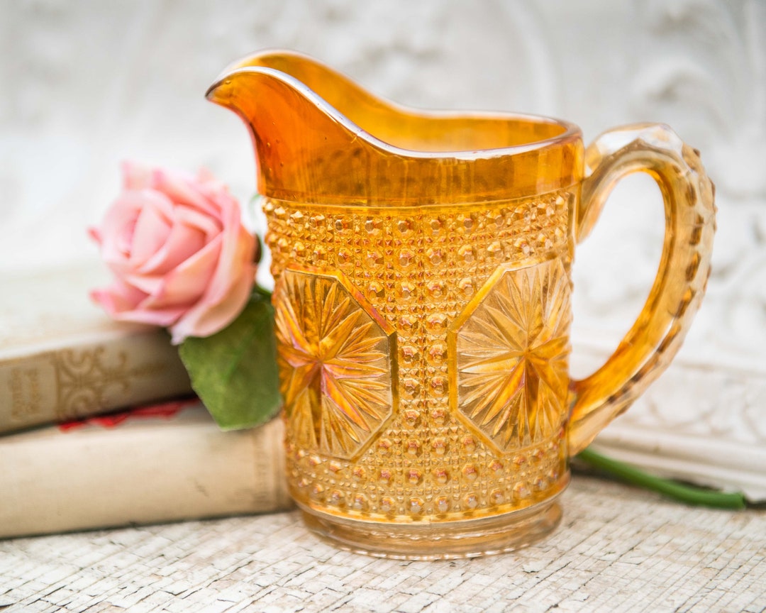 Carnival Glass Small Pitcher in Star Medallion, Antique Imperial Glass ...