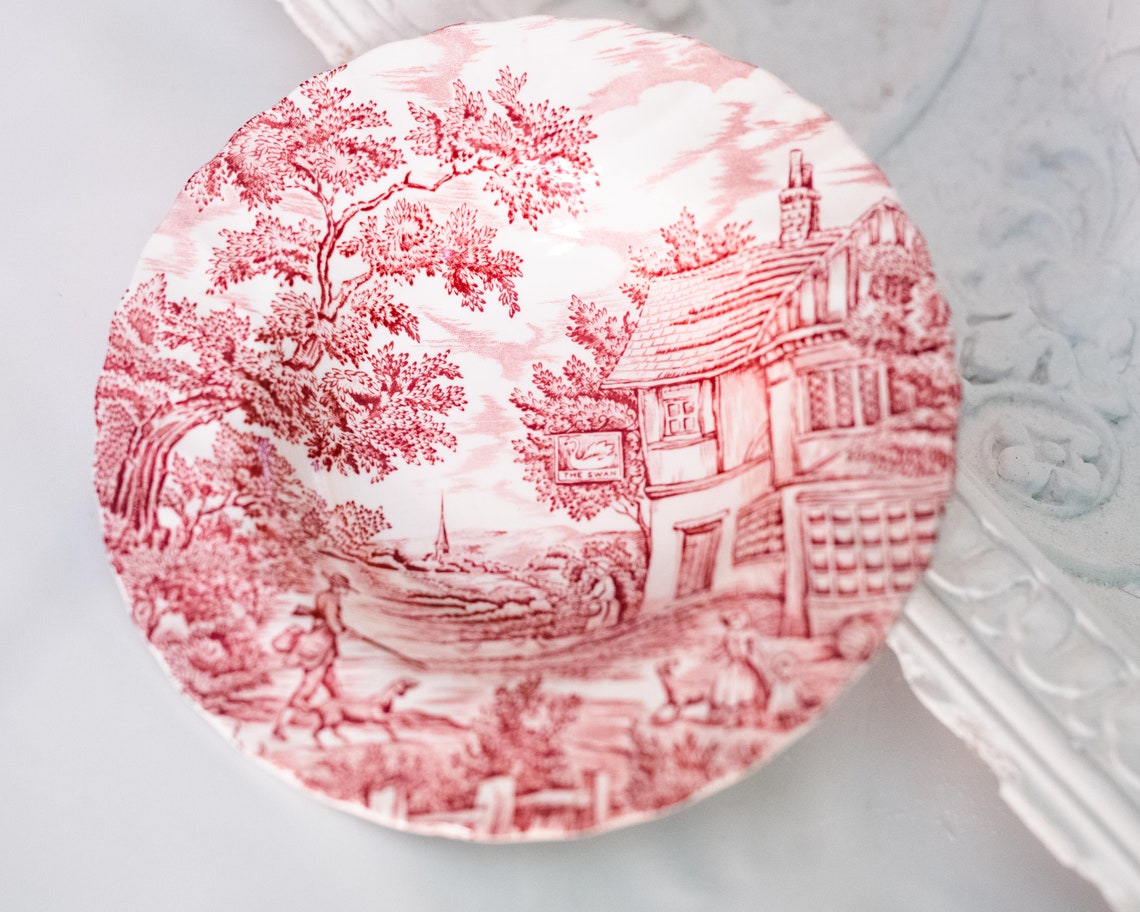 Myott the Hunter Red / Pink Transferware Soup - Etsy