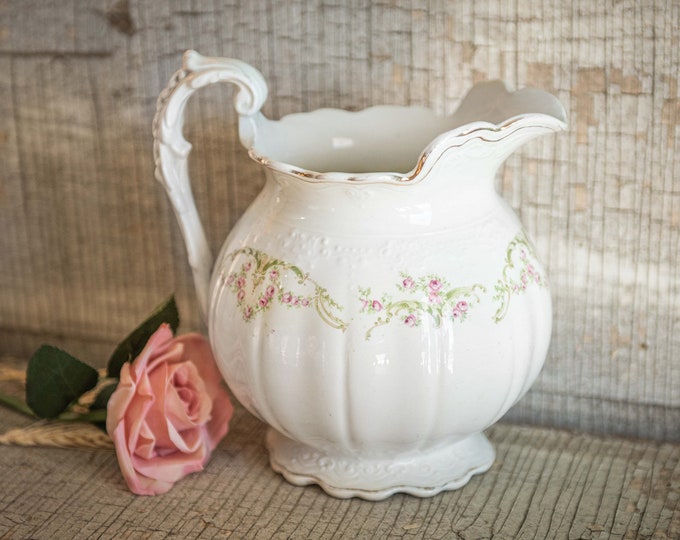 Dresden White Ironstone Pitcher With Garlands of Tiny Pink Roses ...