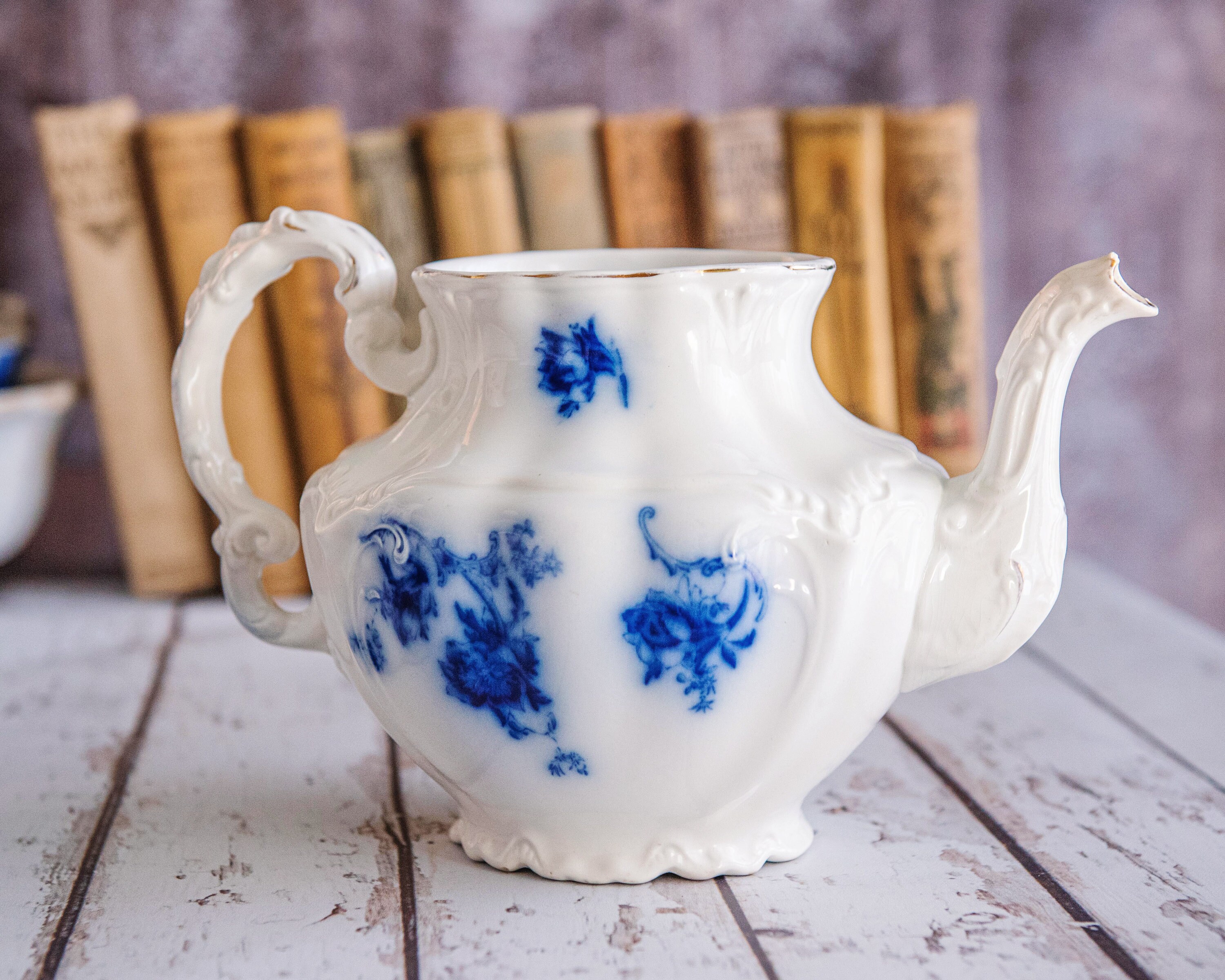 Flow Blue Teapot Large Antique Ironstone Teapot in | Etsy