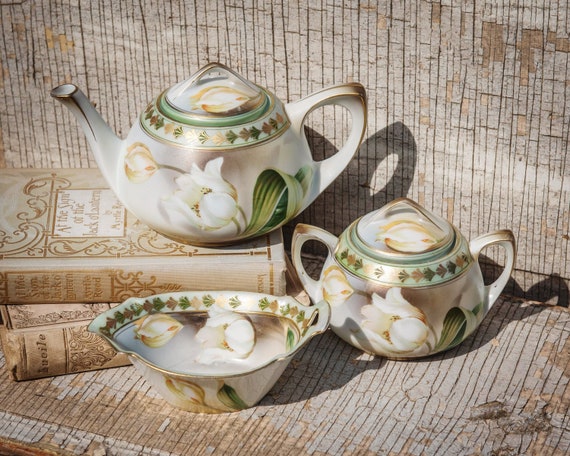 Antique RS Germany Tea Set Lovely Tea Pot Sugar and - Etsy