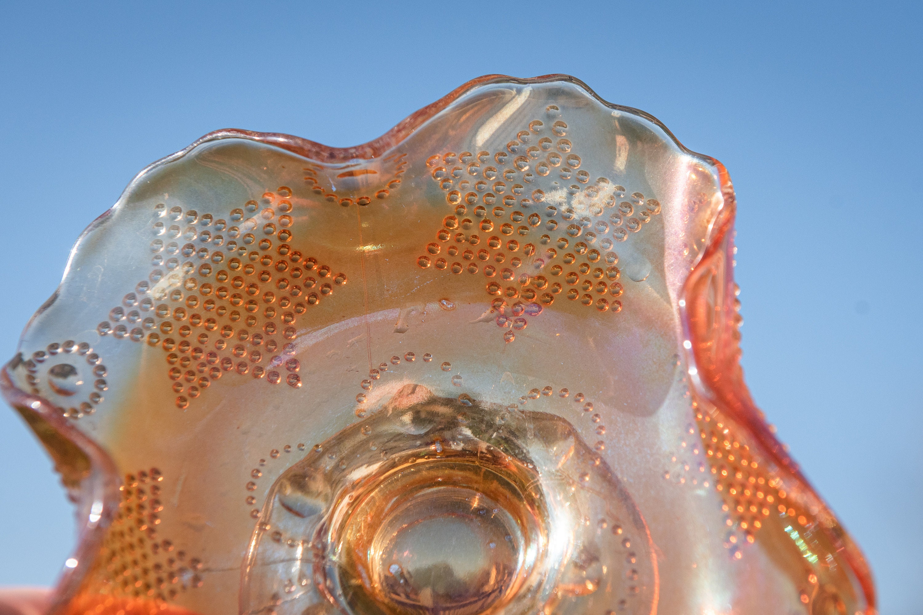 Fenton beaded Moon and Stars Ruffled Bowl Antique | Etsy