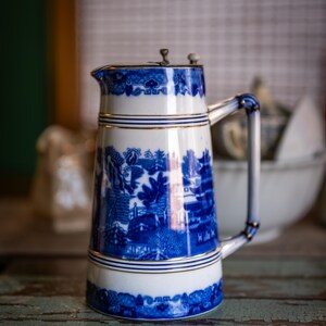 Victorian Antique Coffee Server, Blue Willow / Flow Blue Transferware ...