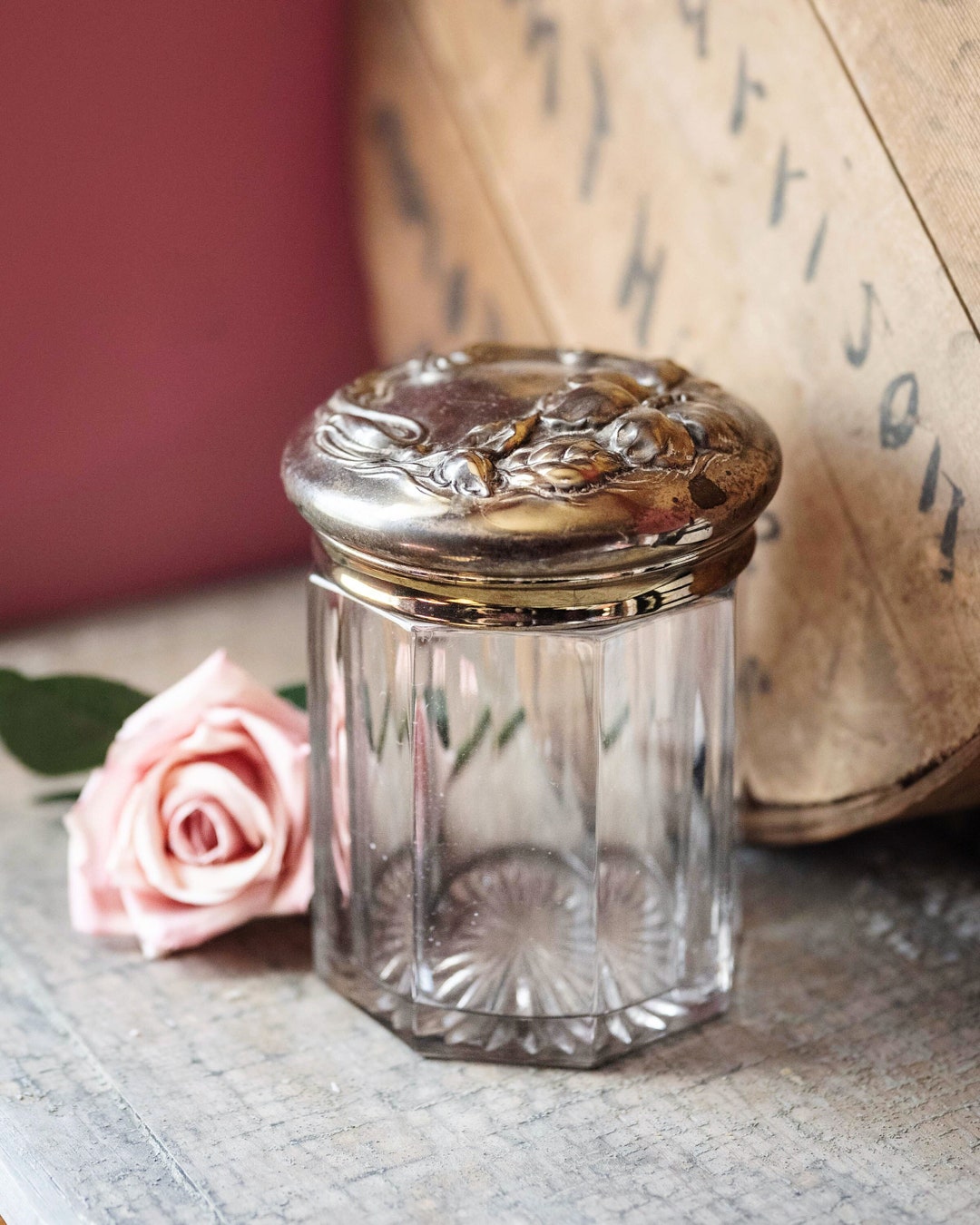 Antique Art Nouveau Glass Container (humidor? Vanity Jar? Pickle Caster ...