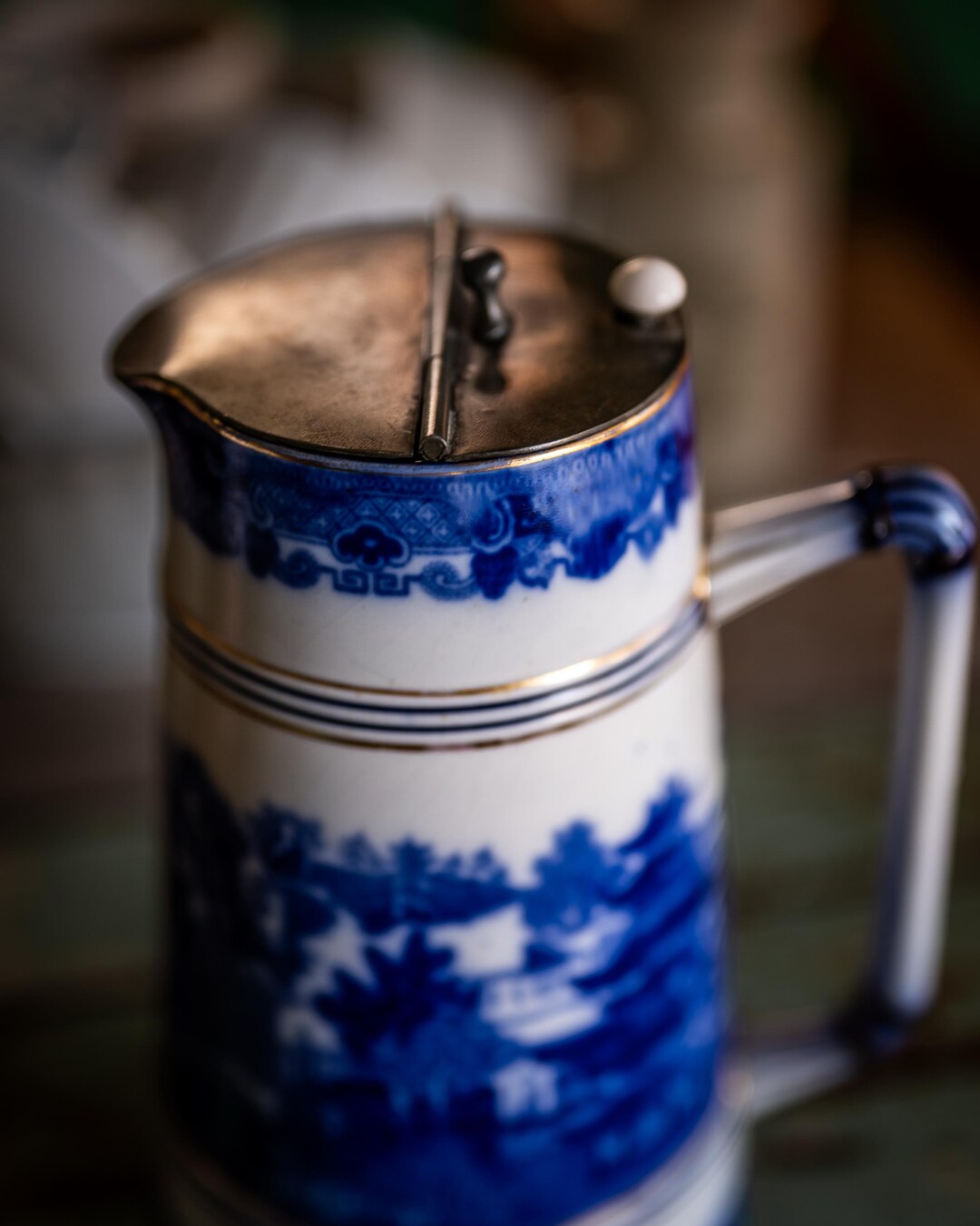 Victorian Antique Coffee Server, Blue Willow / Flow Blue Transferware ...