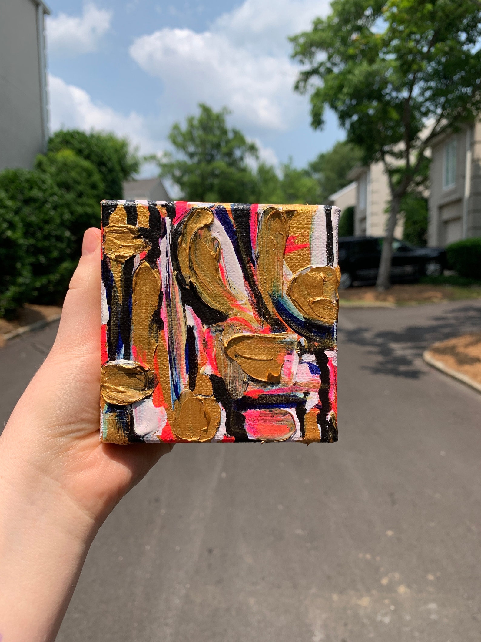 Gold Mini Painting | Gold Miniature Original Painting | Mini Canvas ...