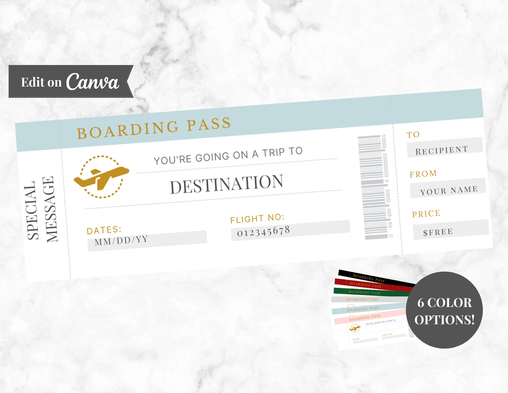 Editable Boarding Pass Ticket Template, Surprise Trip Vacation Gift - Etsy