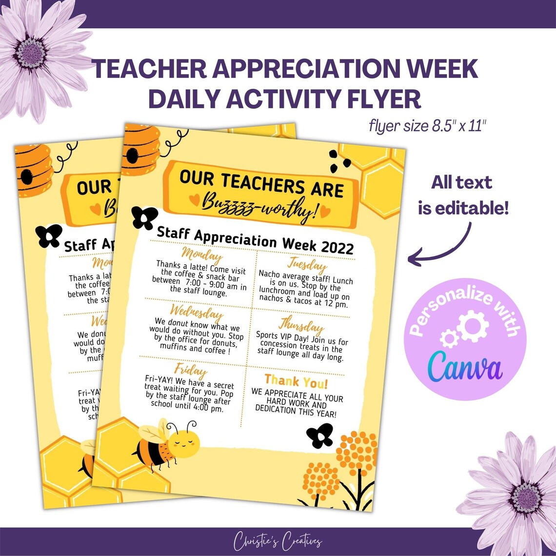 Teacher Appreciation Week Daily Activity Itinerary Flyer Buzzzzworthy ...