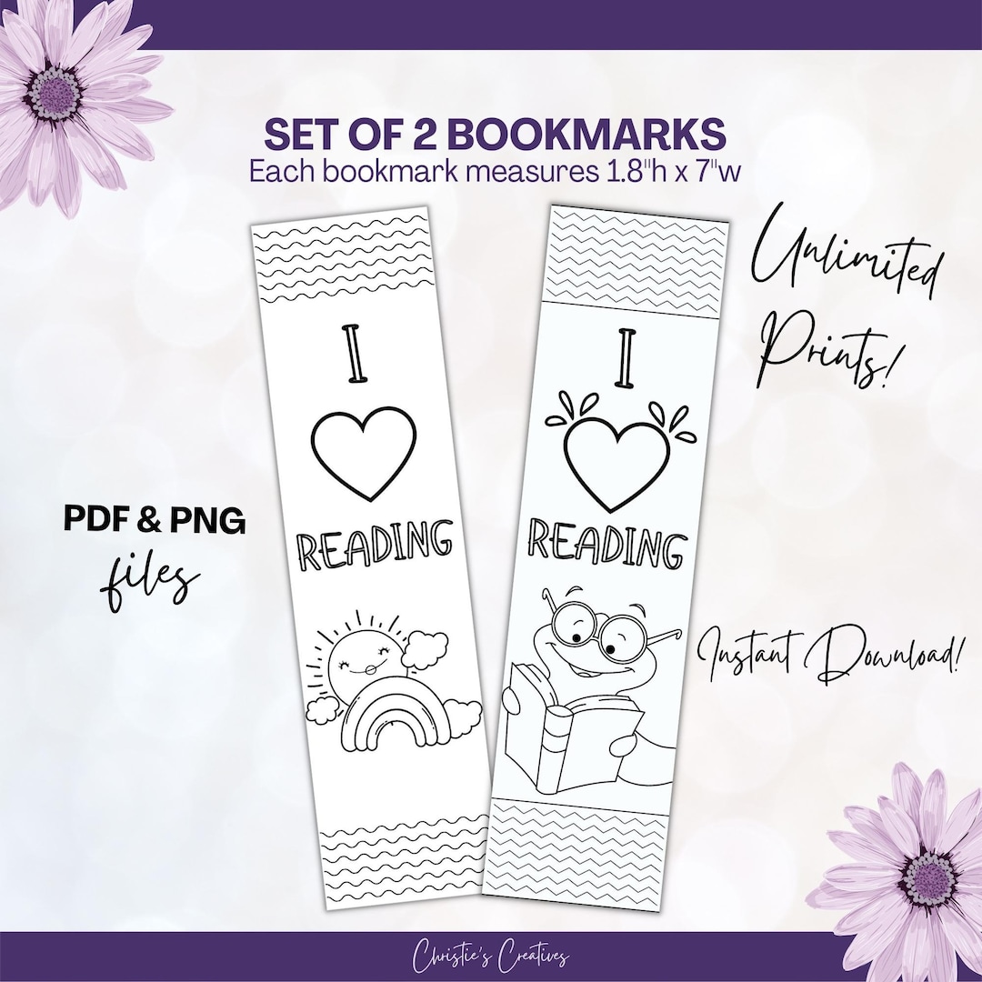 I Love Reading Coloring Bookmarks | Rainbow Bookmark | Bookworm ...