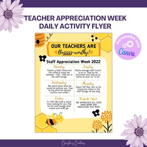 Teacher Appreciation Week Daily Activity Itinerary Flyer Buzzzzworthy ...